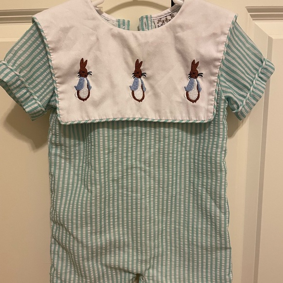 southern sass smocks | Other | Striped Green And White Baby Romper With ...
